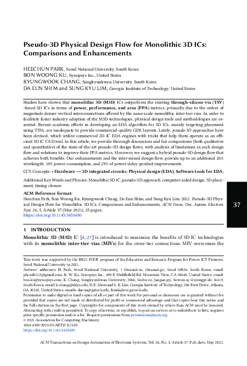 (PDF) Pseudo-3D Physical Design Flow for Monolithic 3D ICs: Comparisons ...