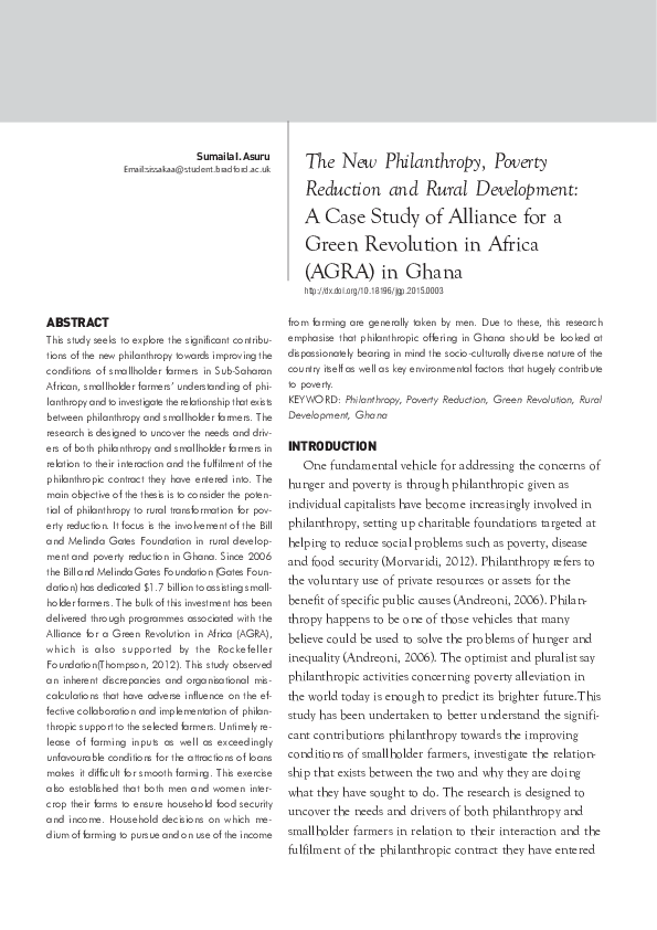 (PDF) The New Philanthropy, Poverty Reduction and Rural Development: A ...