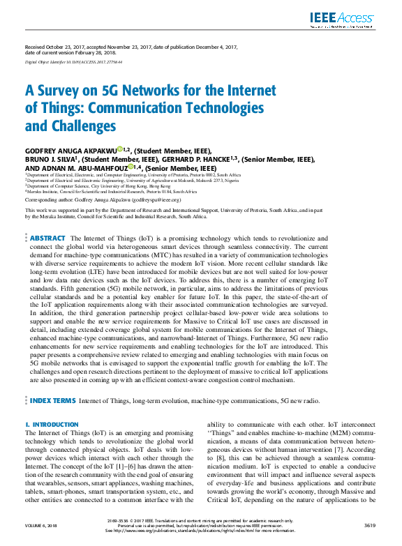 (PDF) A Survey on 5G Networks for the Internet of Things: Communication Technologies and ...