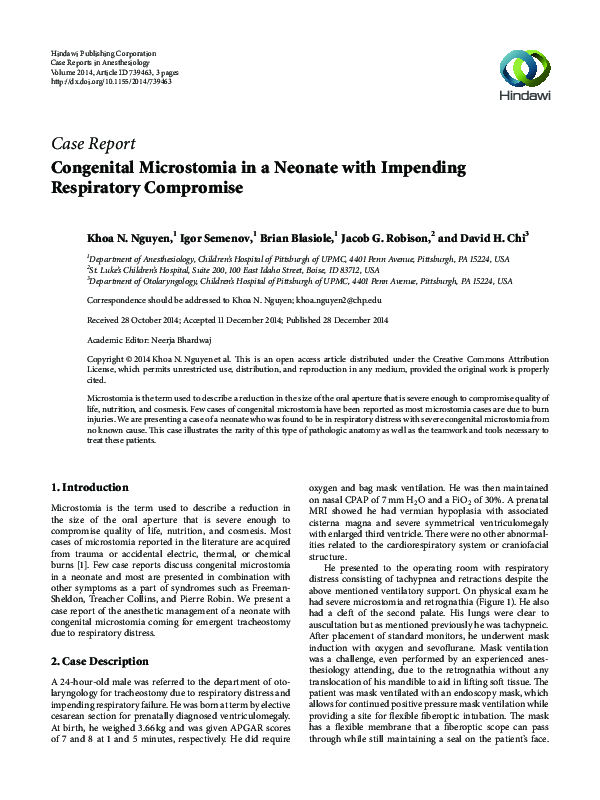 (PDF) Congenital microstomia in a neonate with impending respiratory ...