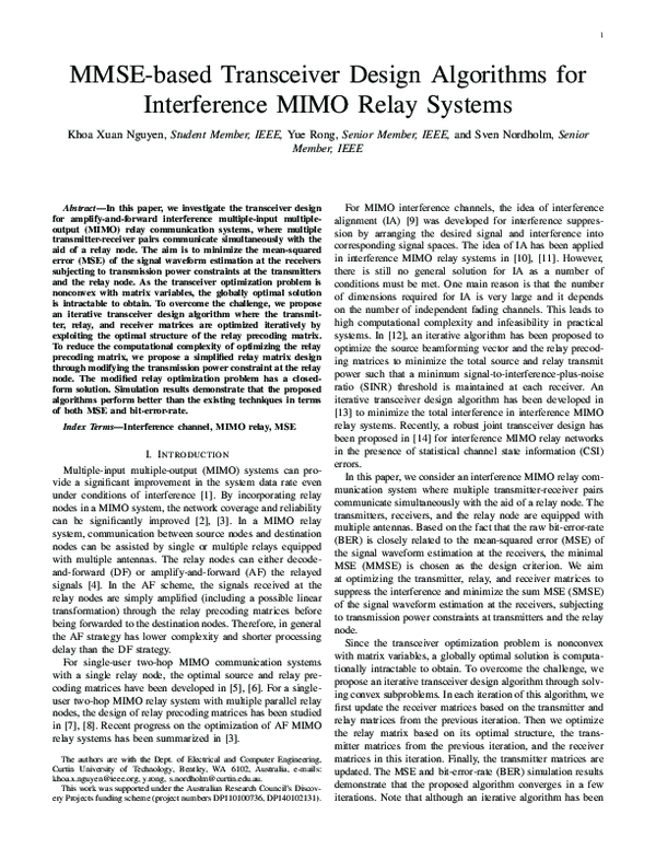 (PDF) MSE Minimization in MIMO Relay Systems