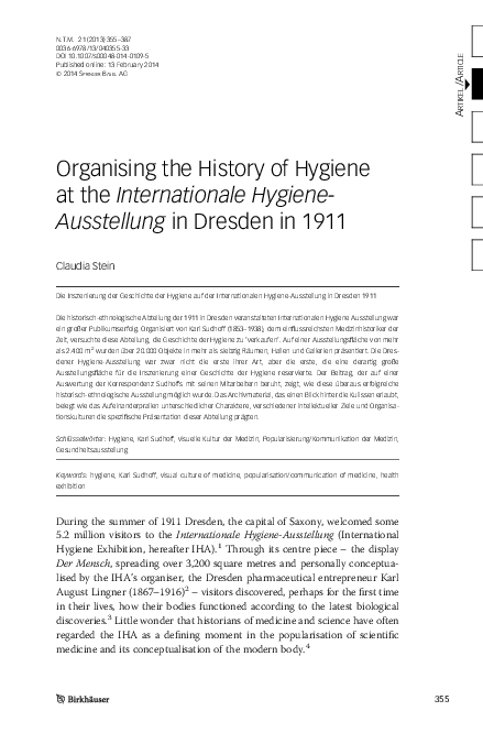 (PDF) Organising the History of Hygiene at the Internationale Hygiene ...