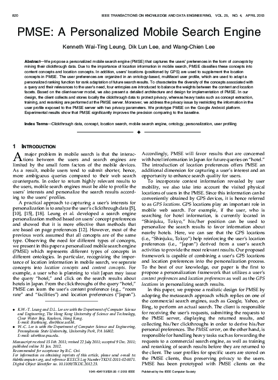 (PDF) PMSE: A Personalized Mobile Search Engine