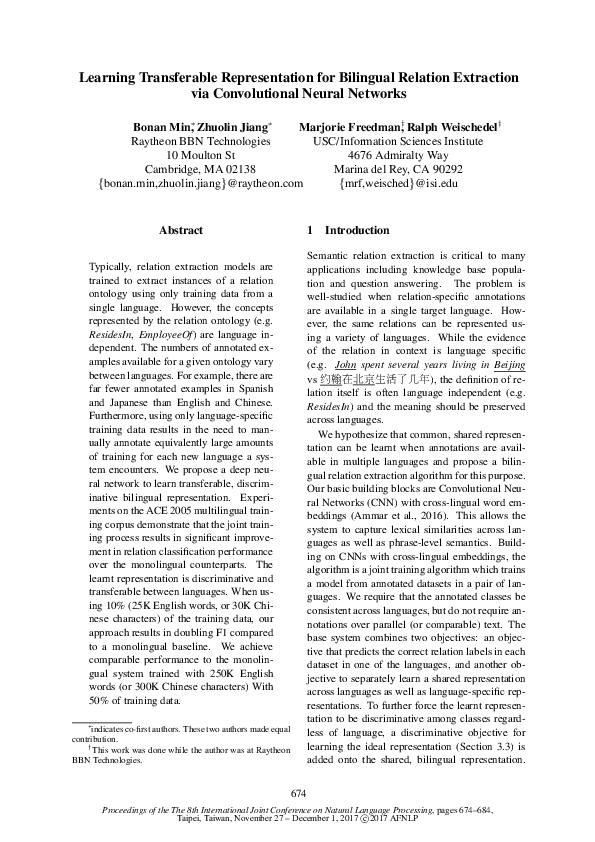 Pdf Learning Transferable Representation For Bilingual Relation Extraction Via Convolutional 5580
