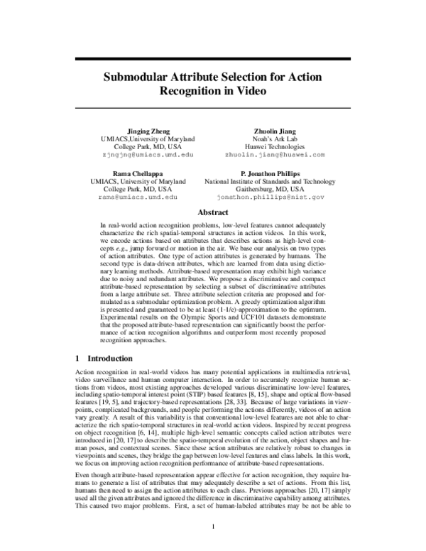 (PDF) Submodular Attribute Selection for Visual Recognition