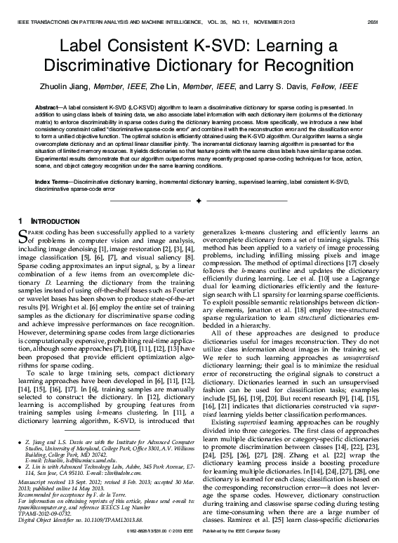 (PDF) Label Consistent K-SVD: Learning a Discriminative Dictionary for Recognition | Zhuolin ...