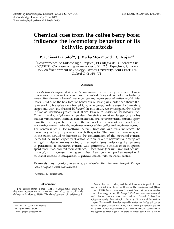 (PDF) Chemical cues from the coffee berry borer influence the ...