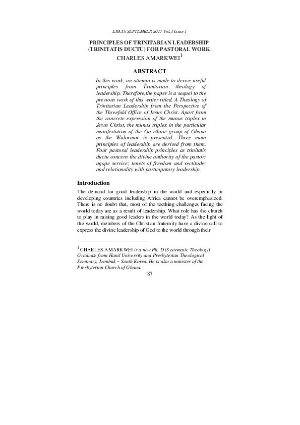(PDF) PRINCIPLES OF TRINITARIAN LEADERSHIP (TRINITATIS DUCTU) FOR ...