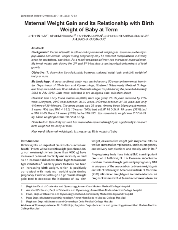 (PDF) Maternal Weight Gain and its Relationship with Birth Weight of ...