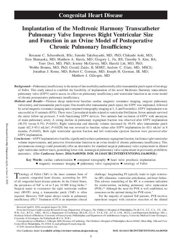 (PDF) Implantation of the Medtronic Harmony Transcatheter Pulmonary ...