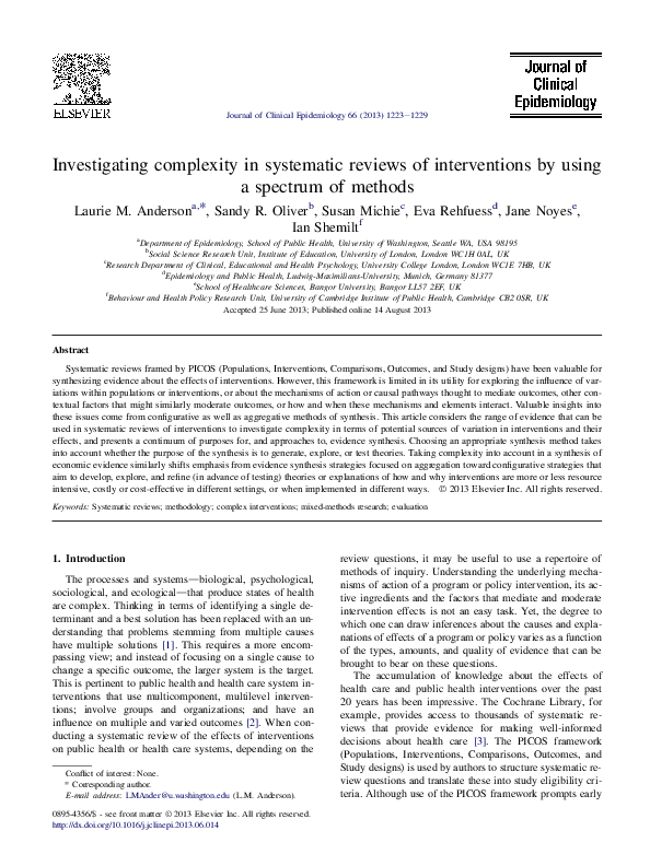 (PDF) Investigating complexity in systematic reviews of interventions by using a spectrum of methods