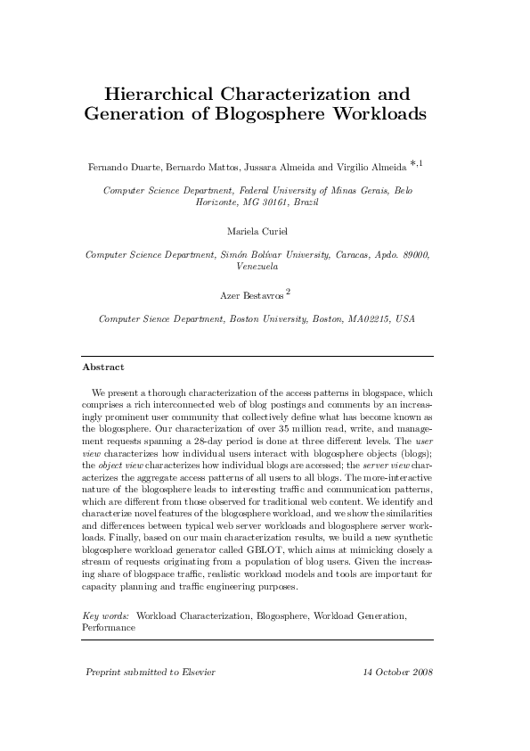 (PDF) Hierarchal Characterization and Generation of Blogosphere Workloads
