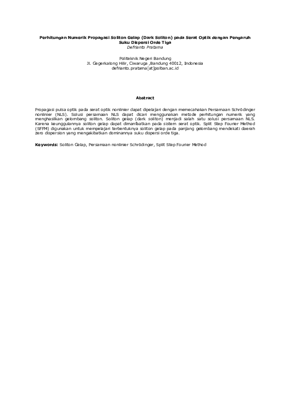 (PDF) Perhitungan Numerik Propagasi Soliton Gelap (Dark Soliton) pada ...