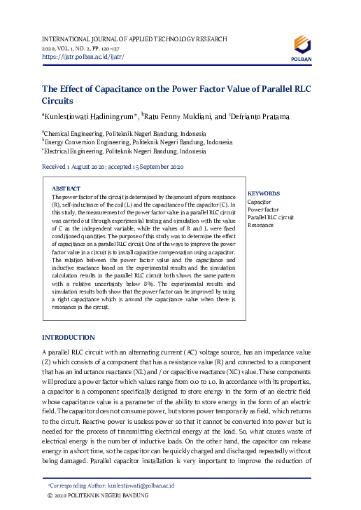 (PDF) The Effect of Capacitance on the Power Factor Value of Parallel ...