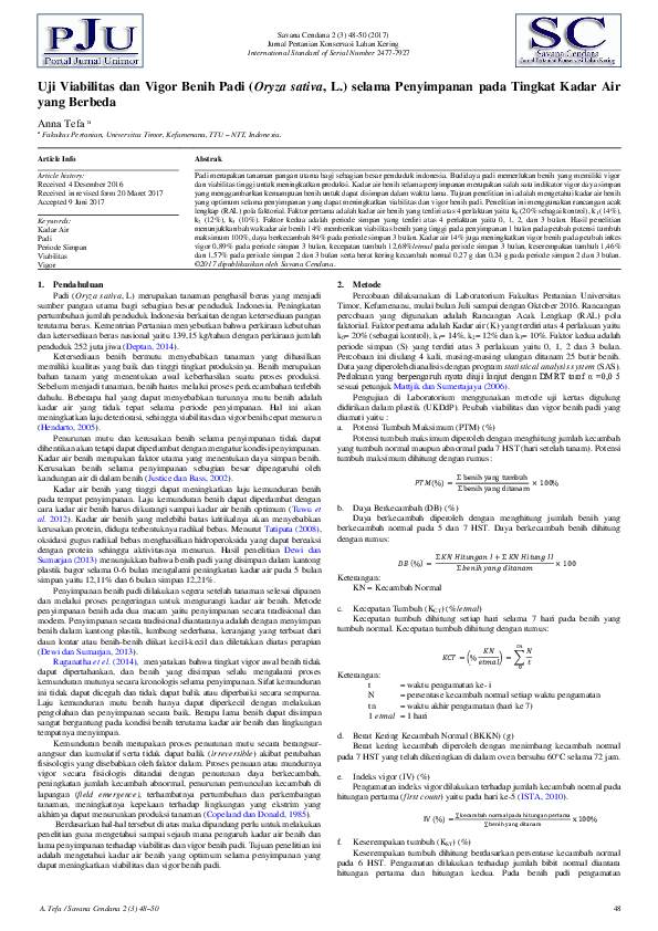 (PDF) Uji Viabilitas dan Vigor Benih Padi (Oryza sativa L.) selama ...