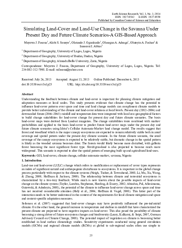 (PDF) Simulating Land-Cover and Land-Use Change in the Savanna Under Present Day and Future ...