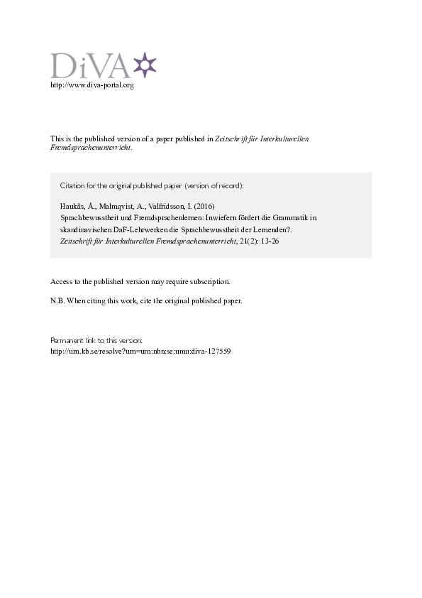 (PDF) Sprachbewusstheit und Fremdsprachenlernen. Inwiefern fördert die ...