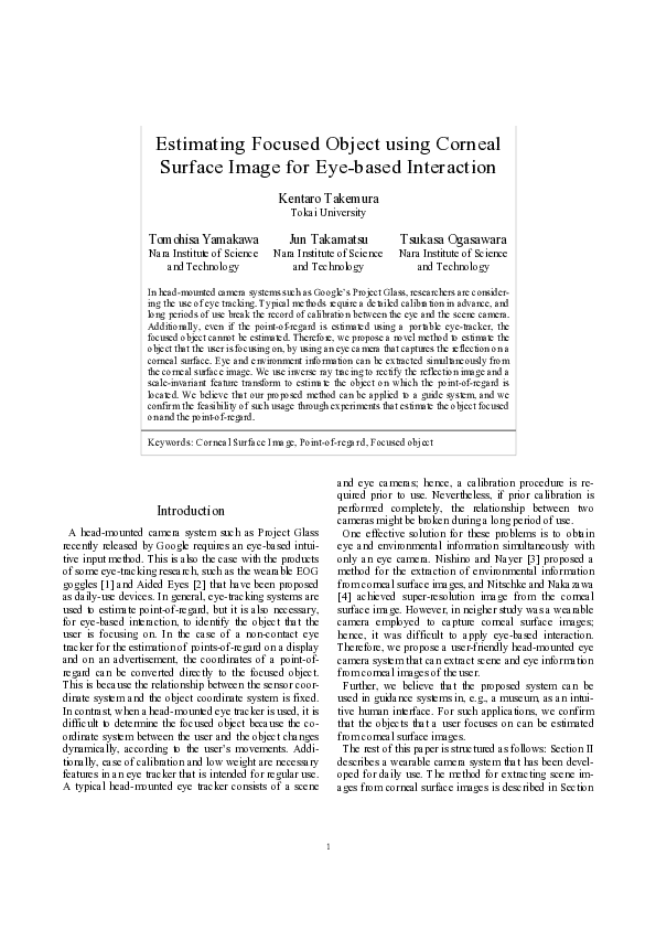 (PDF) Estimating Focused Object using Corneal Surface Image for Eye-based Interaction