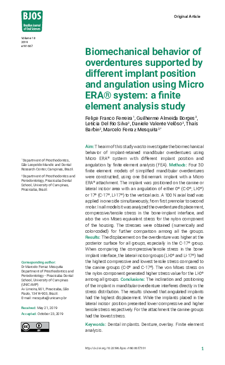(PDF) Biomechanical behavior of overdentures supported by different ...