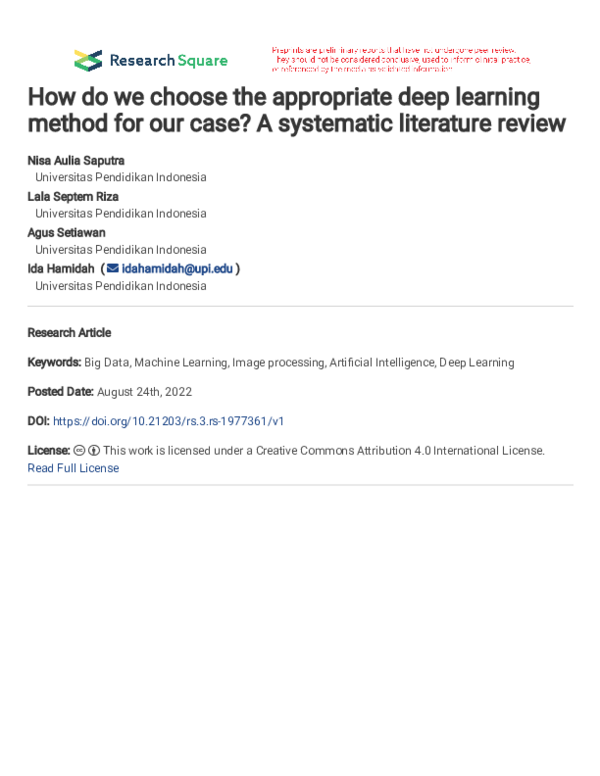 Pdf How Do We Choose The Appropriate Deep Learning Method For Our