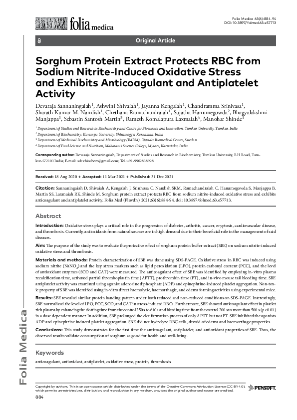 (PDF) Sorghum Protein Extract Protects RBC from Sodium Nitrite-Induced ...
