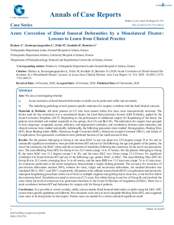 (PDF) Acute Correction of Distal femoral Deformities by a Monolateral ...