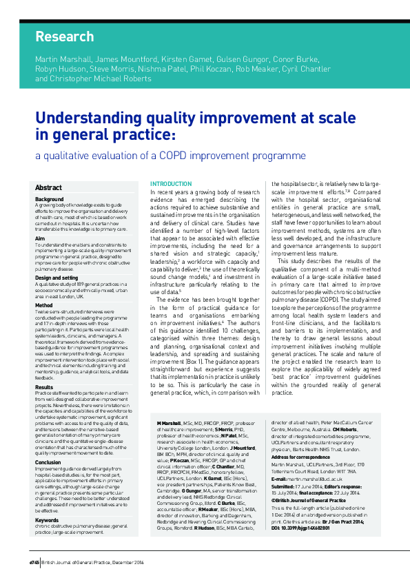 (PDF) Understanding quality improvement at scale in general practice: a ...