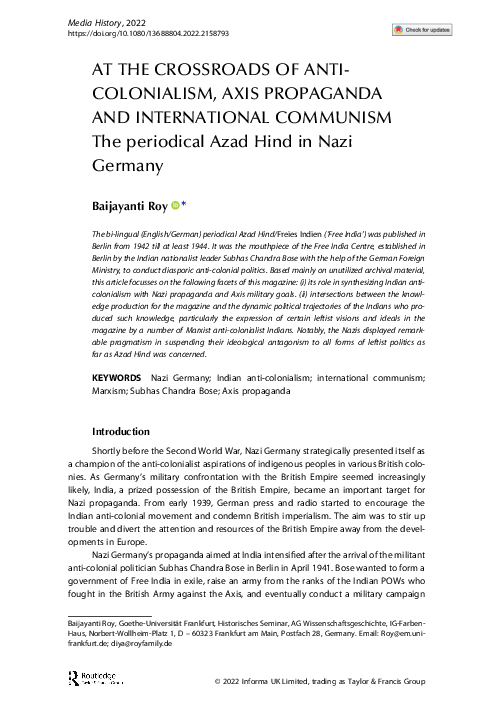 (PDF) AT THE CROSSROADS OF ANTI-COLONIALISM, AXIS PROPAGANDA AND ...