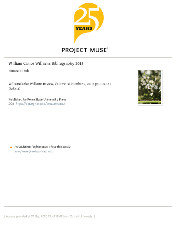 (PDF) William Carlos Williams Bibliography 2018