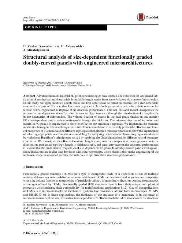 Pdf Structural Analysis Of Size Dependent Functionally Graded Doubly