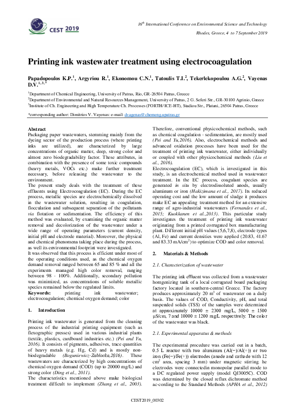 (PDF) Printing ink wastewater treatment using electrocoagulation in lab ...