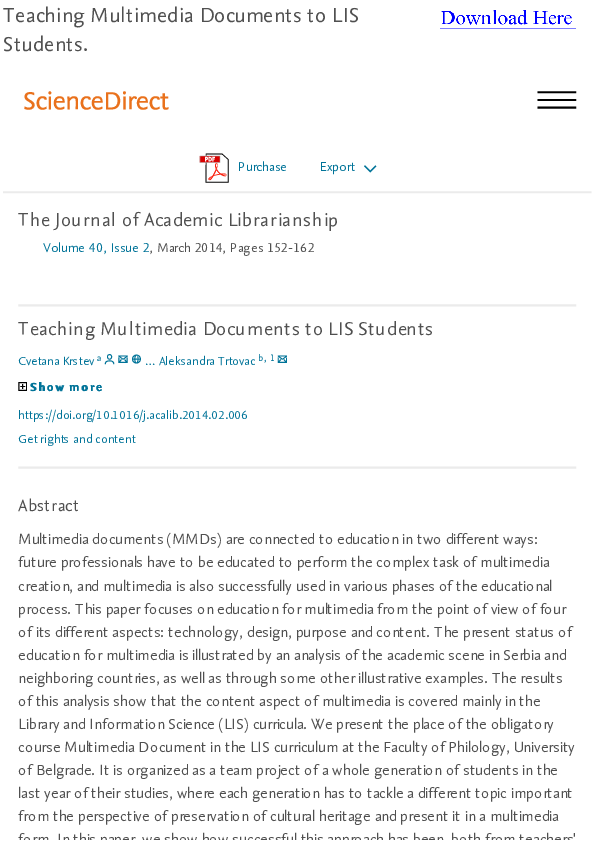 (PDF) Teaching Multimedia Documents to LIS Students
