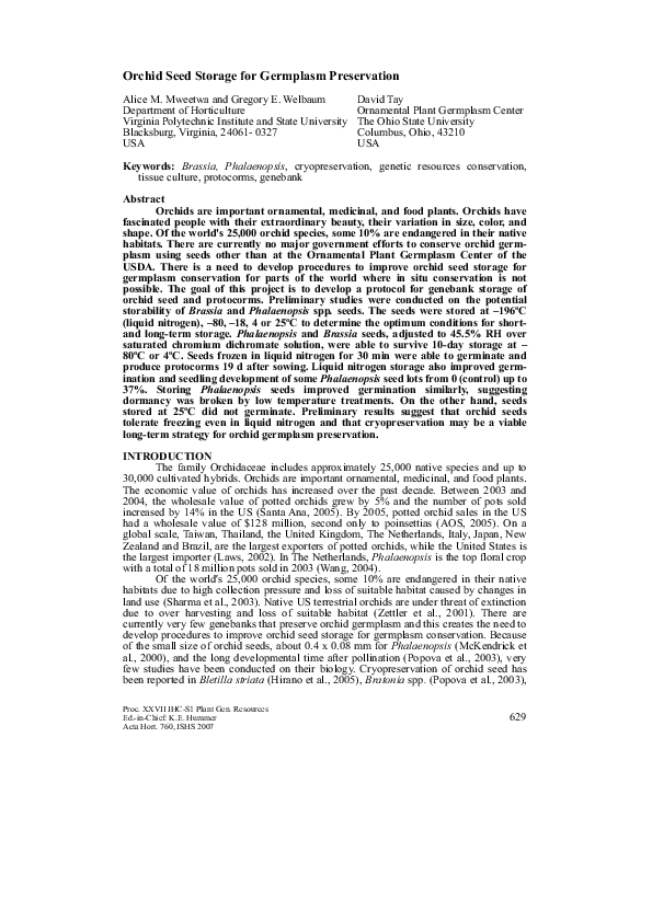 (PDF) Orchid Seed Storage for Germplasm Preservation