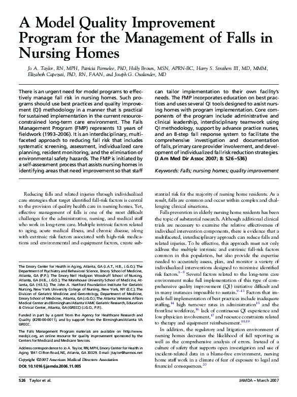 (PDF) A Model Quality Improvement Program for the Management of Falls ...