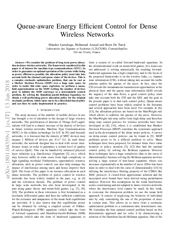(PDF) Queue-Aware Energy Efficient Control for Dense Wireless Networks | Mohamad Assaad ...
