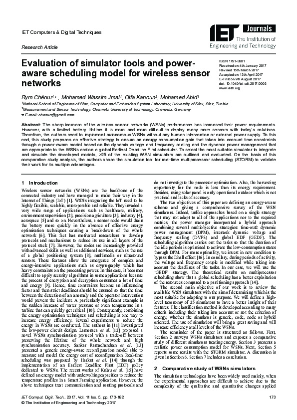 (PDF) Evaluation of simulator tools and power‐aware scheduling model for wireless sensor networks