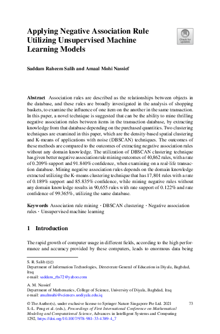 (PDF) Applying Negative Association Rule Utilizing Unsupervised Machine ... (PDF) Applying Negative Association Rule Utilizing Unsupervised Machine ...