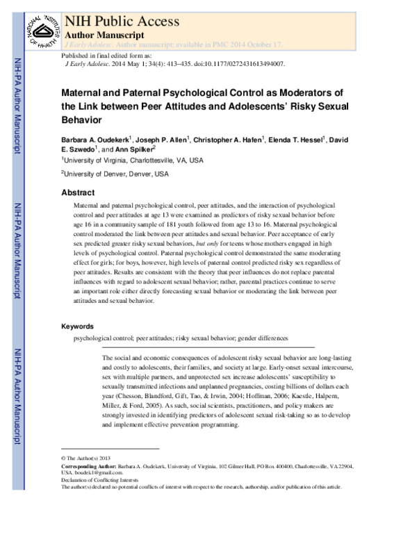 (PDF) Maternal and Paternal Psychological Control as Moderators of the ...