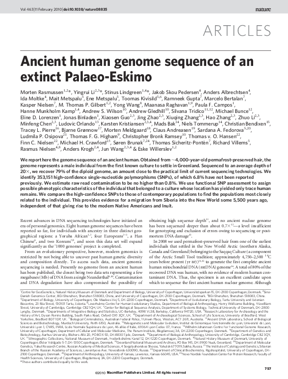 (PDF) Ancient human genome sequence of an extinct Palaeo-Eskimo