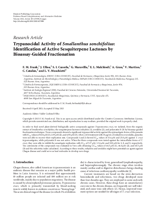 (PDF) Trypanocidal Activity of Smallanthus sonchifolius: Identification ...
