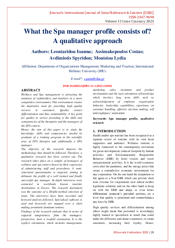 (PDF) What the Spa manager profile consists of? A qualitative approach