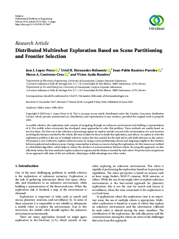 (PDF) Distributed Multirobot Exploration Based on Scene Partitioning and Frontier Selection