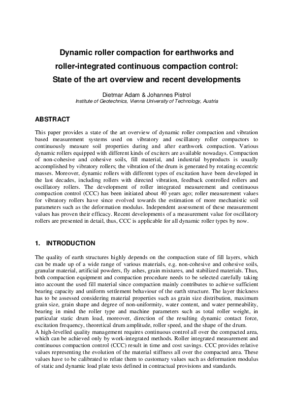 Pdf Dynamic Roller Compaction For Earthworks And Roller Integrated Continuous Compaction