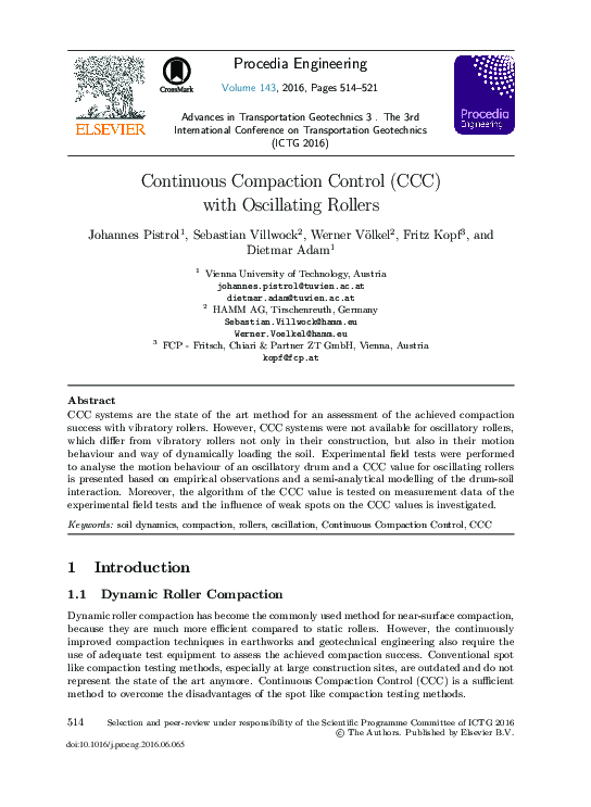 Pdf Continuous Compaction Control Ccc With Oscillating Rollers