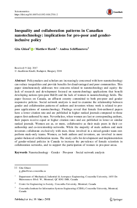 (PDF) Inequality and collaboration patterns in Canadian nanotechnology: implications for pro ...