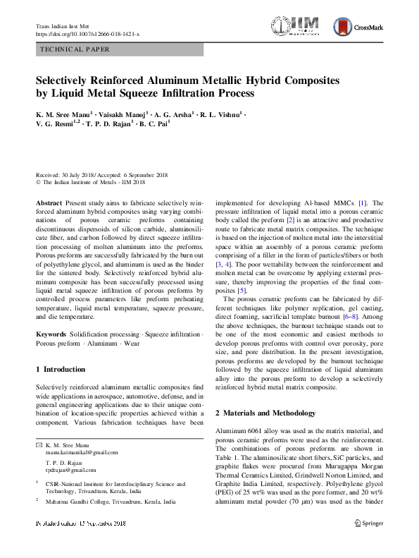 (PDF) Selectively Reinforced Aluminum Metallic Hybrid Composites by ...