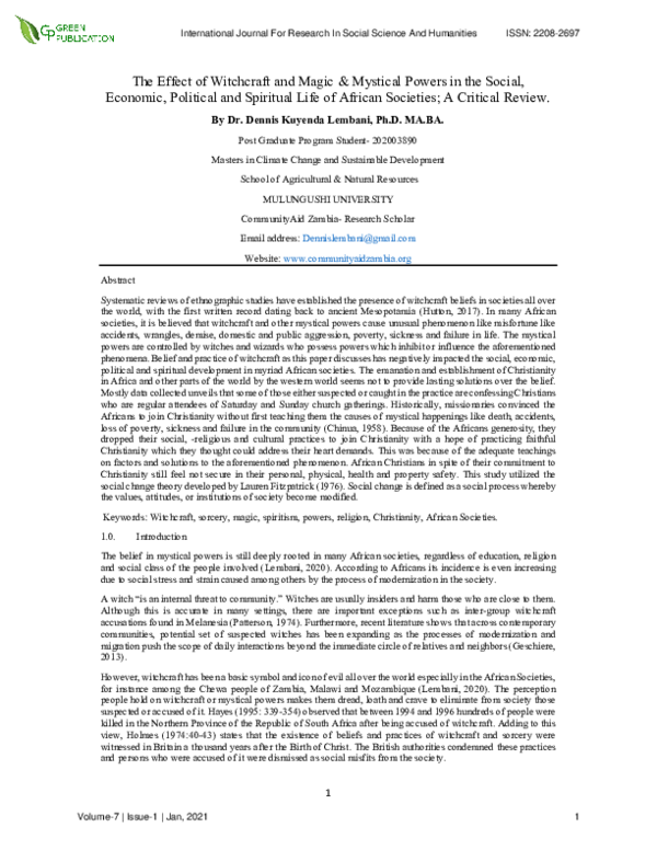 (PDF) The Effect of Witchcraft and Magic & Mystical Powers in the ...