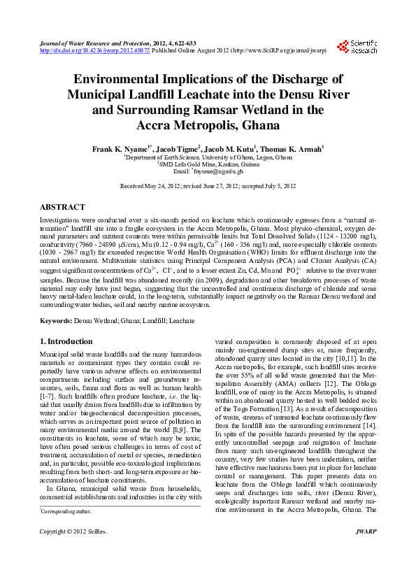 (PDF) Environmental Implications of the Discharge of Municipal Landfill ...