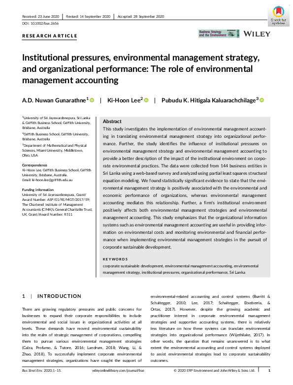 (PDF) Institutional pressures, environmental management strategy, and ...