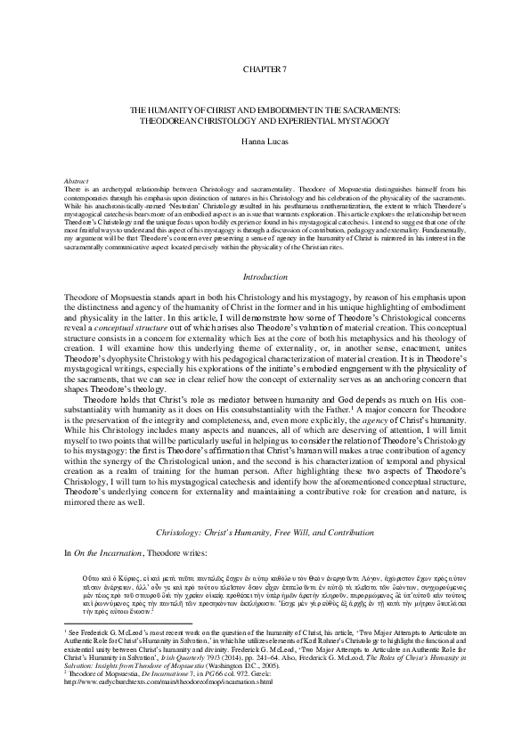 (PDF) The Humanity of Christ and Embodiment in the Sacraments
